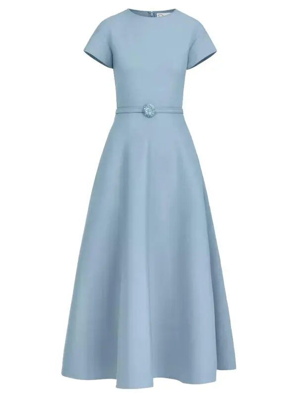 Oscar De La Renta Belted Cap-sleeve Flared Dress - Blue