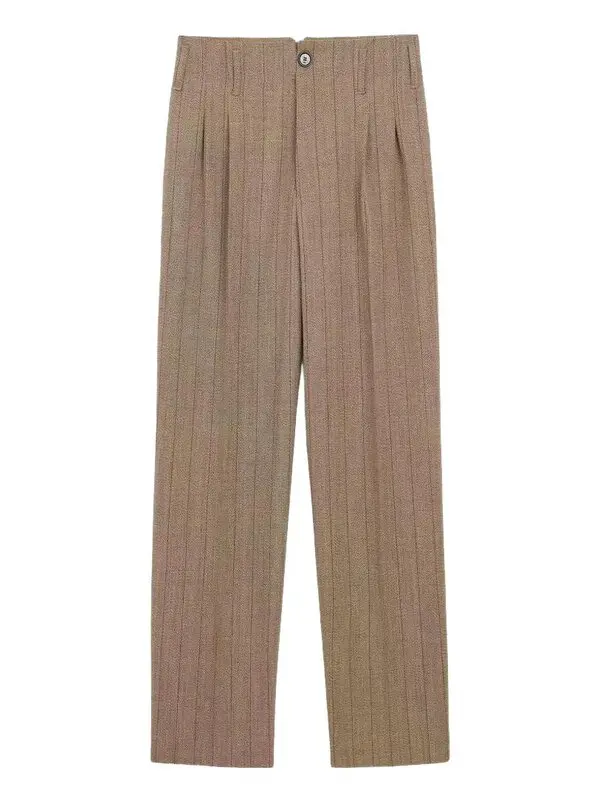 AMI Paris Striped Wool Two-pleats Trousers - Brown