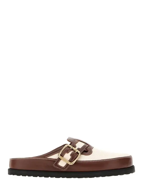 BIRKENSTOCK Two-tone Leather And Canvas Boston Slippers - White