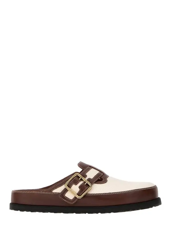 BIRKENSTOCK Two-tone Leather And Canvas Boston Slippers - White