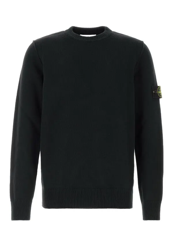 Stone Island Virgin Wool Blend Crew Neck Sweater - Black