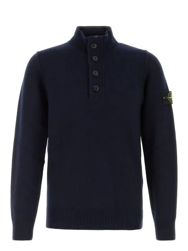 Stone Island Wool Blend Sweater With Detachable Logo - Blue