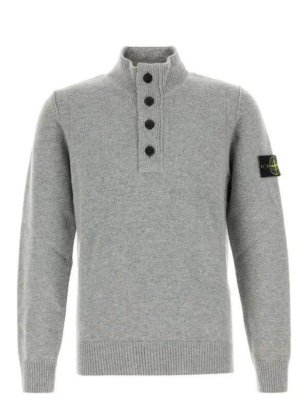 Stone Island Wool Blend High Neck Sweater With Detachable Logo Label - Grey
