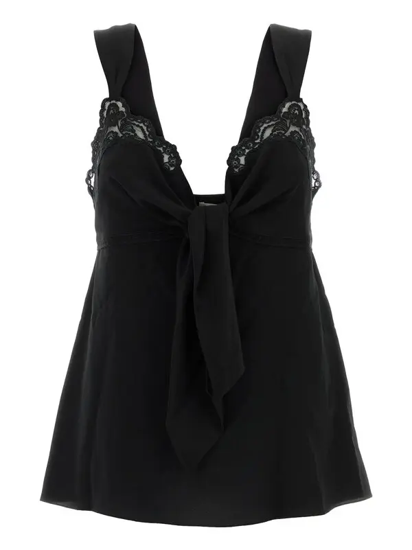 Chloé Crepe Top With Lace Inserts And Bow Detail - Black