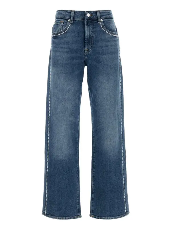 Seven For All Mankind Embellished Stretch Denim Stovepipe Jeans - Blue