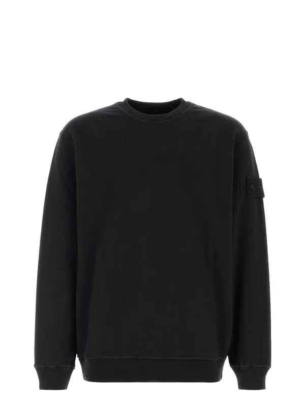 Stone Island Stretch Cotton Sweatshirt With Detachable Logo - Black