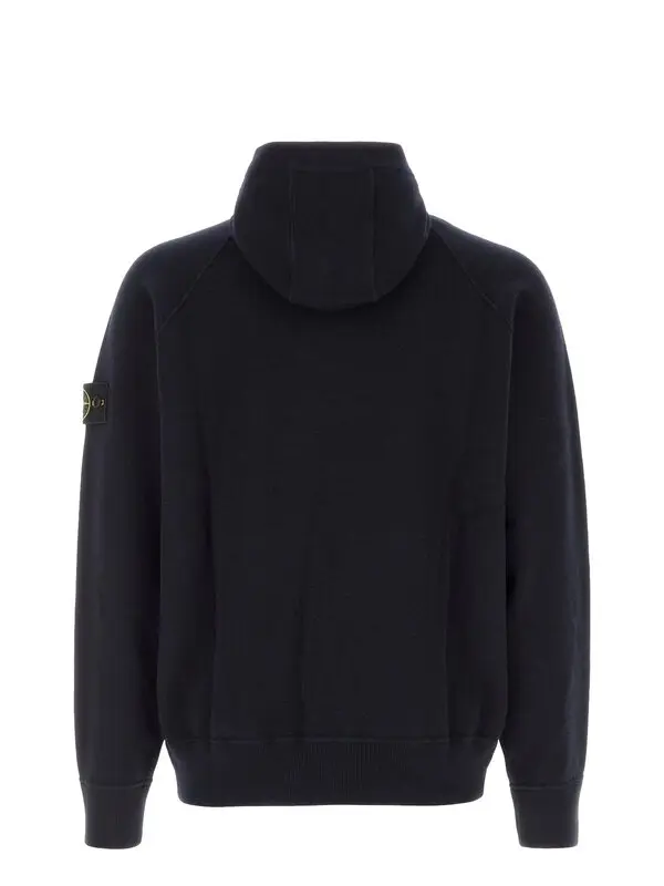 Stone Island Virgin Wool Blend Knit Hooded Sweatshirt - Blue