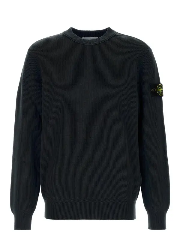 Stone Island Cotton Sweater With Detachable Logo Patch - Black