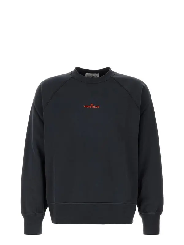 Stone Island Cotton Sweatshirt With Printed Logo - Blue