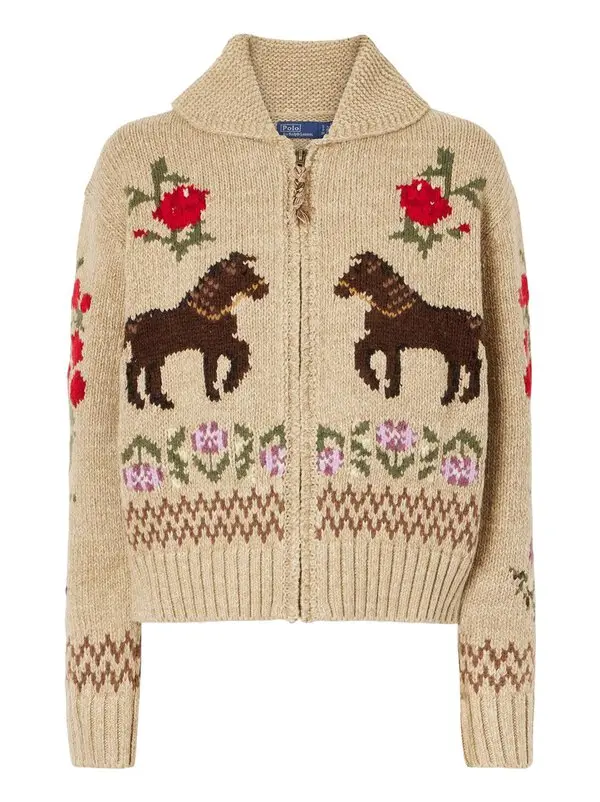 Polo Ralph Lauren Embroidered Horse And Floral Motif Cardigan - Brown