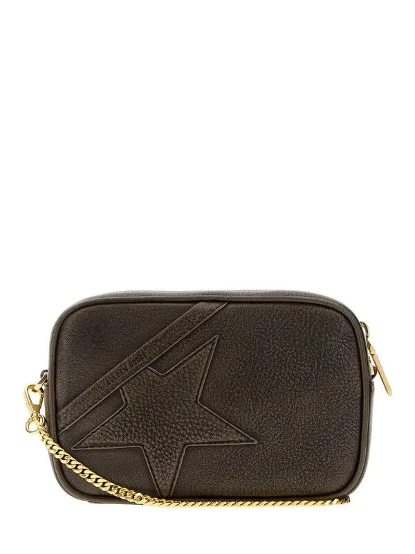 GOLDEN GOOSE Dark Leather Mini Crossbody Bag With Star Applique - Brown