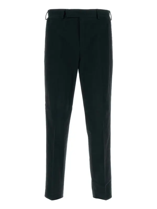 PT TORINO Stretch Cotton Tailored Trousers With Central Pleats - Black