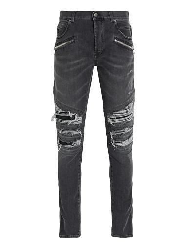 Balmain Skinny Jeans With Distressed Detail - Black
