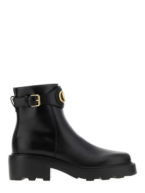 Valentino Garavani Leather Vlogo Signature Ankle Boots - Black