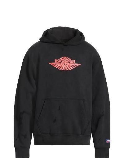 JORDAN Cotton French Terry Distressed Logo Hoodie - Black
