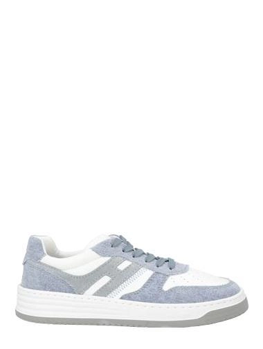 Hogan Low-top Sneakers In Slate Leather And Textile Fibers - Blue