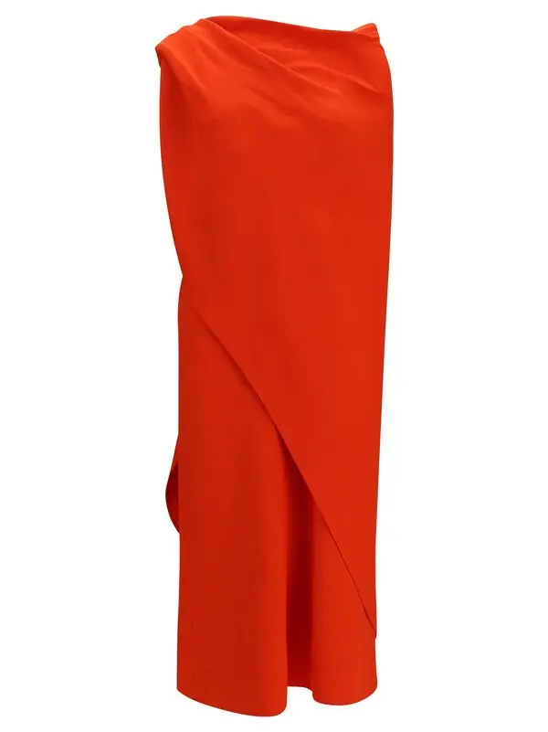 Balenciaga Draped Silk Midi Dress - Red