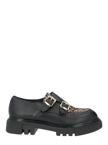 NILA & NILA Leather Loafers With Leopard Print Detail - Black