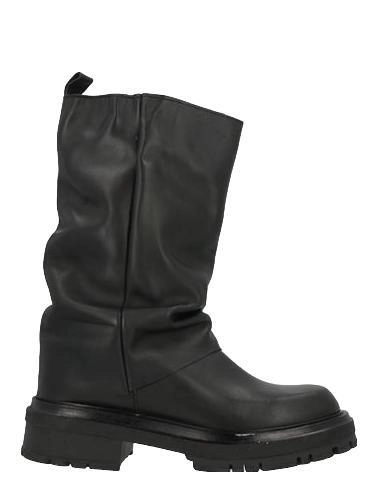 NILA & NILA Leather Gathered Round Toe Block Heel Boots - Black
