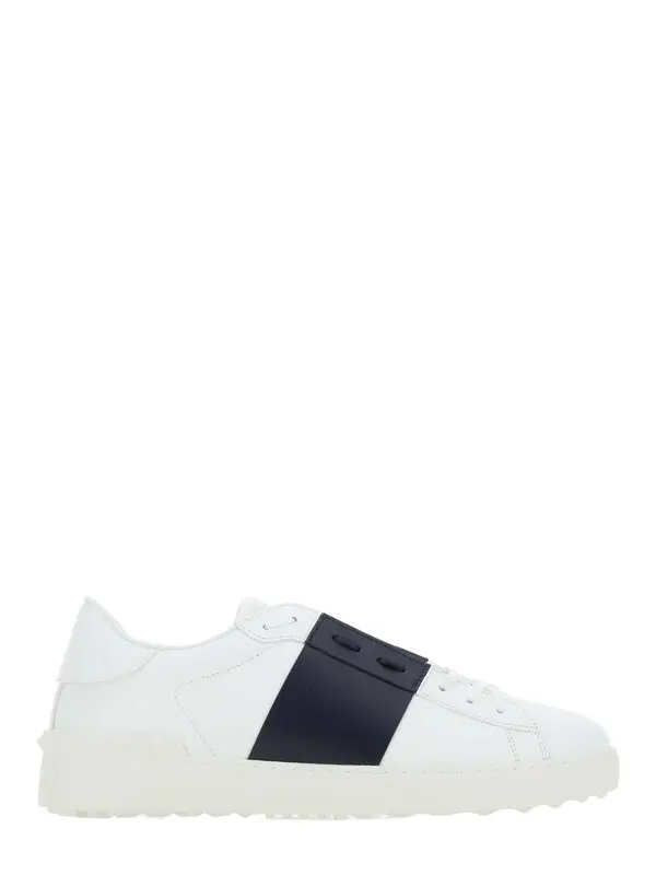 Valentino Garavani Leather Open Sneakers With Navy Band - White
