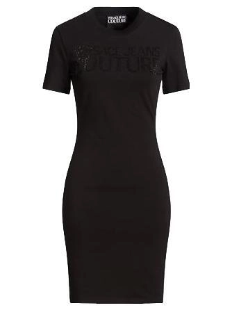 Versace Short Sleeve Crewneck Mini Dress With Crystal Appliqu - Black