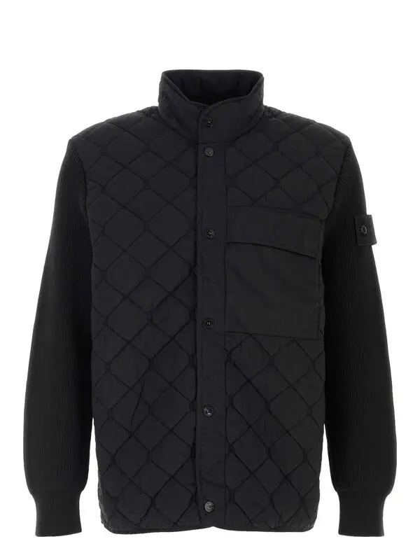 Stone Island Quilted Nylon Jacket With Ribbed Sleeves - Black