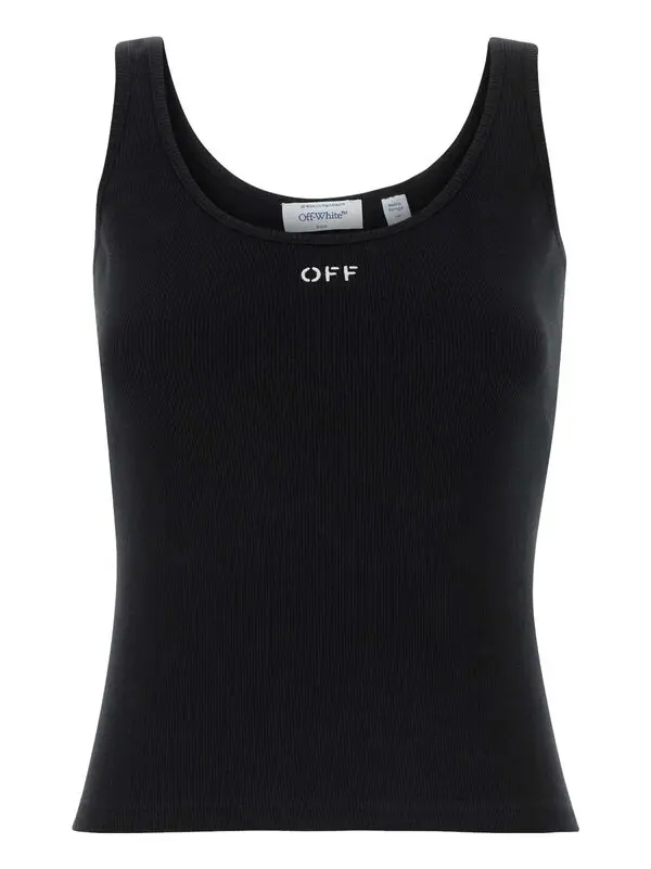Off-White Stretch Cotton Ribbed Tank Top - Black