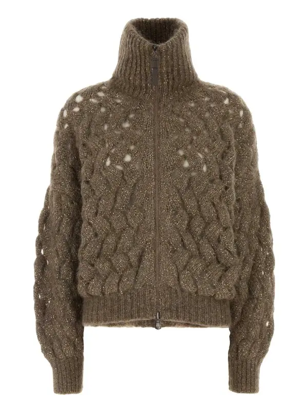 Brunello Cucinelli Mud Mohair Blend Cardigan - Brown