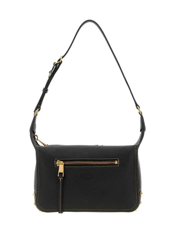 TOD'S Leather Shoulder Bag With Golden Metal Finishing - Black