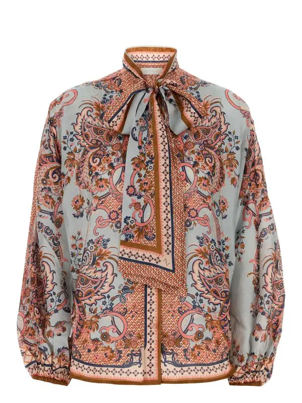 Zimmermann Printed Silk Blouse With Tie Neck - Multicolor