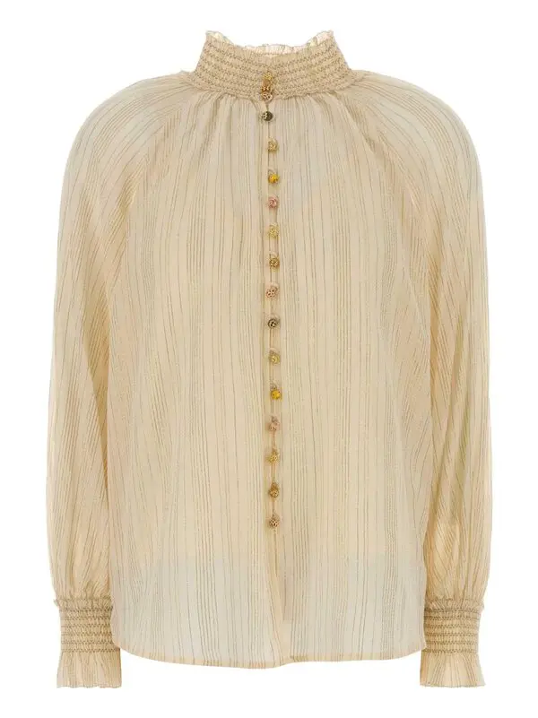 Zimmermann Cream Cotton Blend Aster Shirt With Metallic Stripes - Yellow