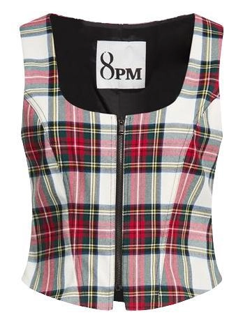 8PM Sleeveless Tartan Pattern Top - Ivory