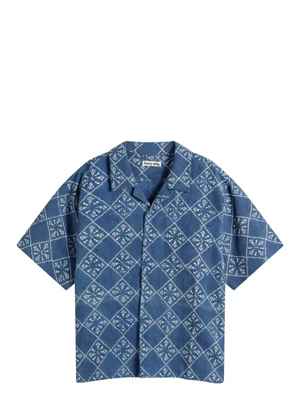 STORY MFG. Hand Block Printed Greetings Shirt - Indigo Resist