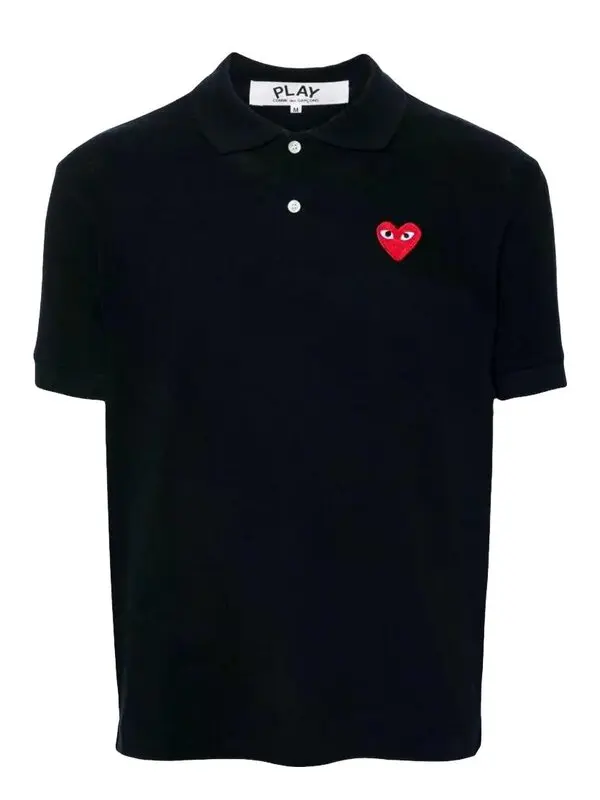 Comme Des Garçons Heart Patch Polo Shirt - Black