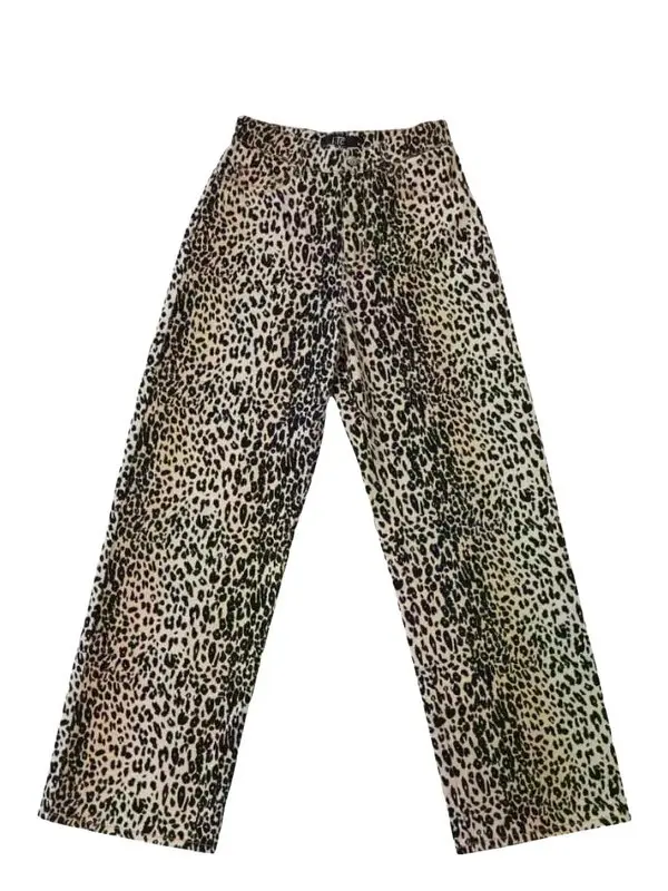 HTC LOS ANGELES Leopard Print Wide Leg Jeans - Neutrals