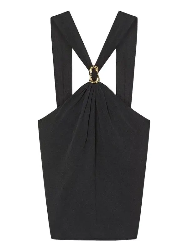 FORTE_FORTE Crepe Halterneck Top With Gold-tone Buckle Detail - Black