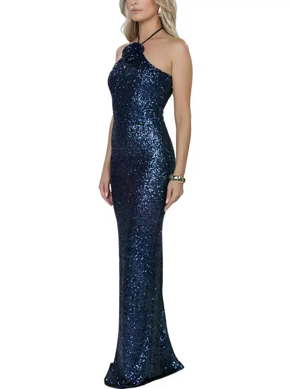 ROSERRY Sequin-embellished Halterneck Maxi Dress - Blue