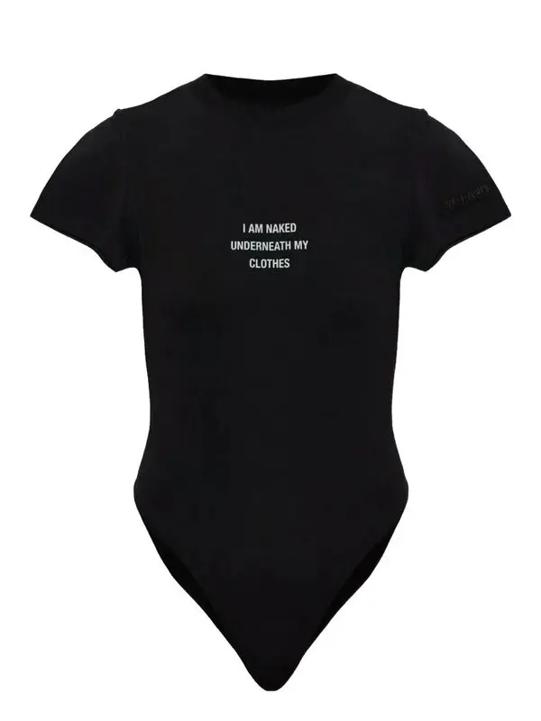 Vetements Slogan Print Short Sleeve Bodysuit - Black