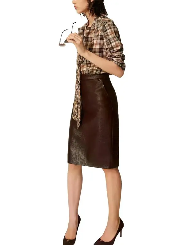 TWINSET Faux Leather Midi Skirt - Brown