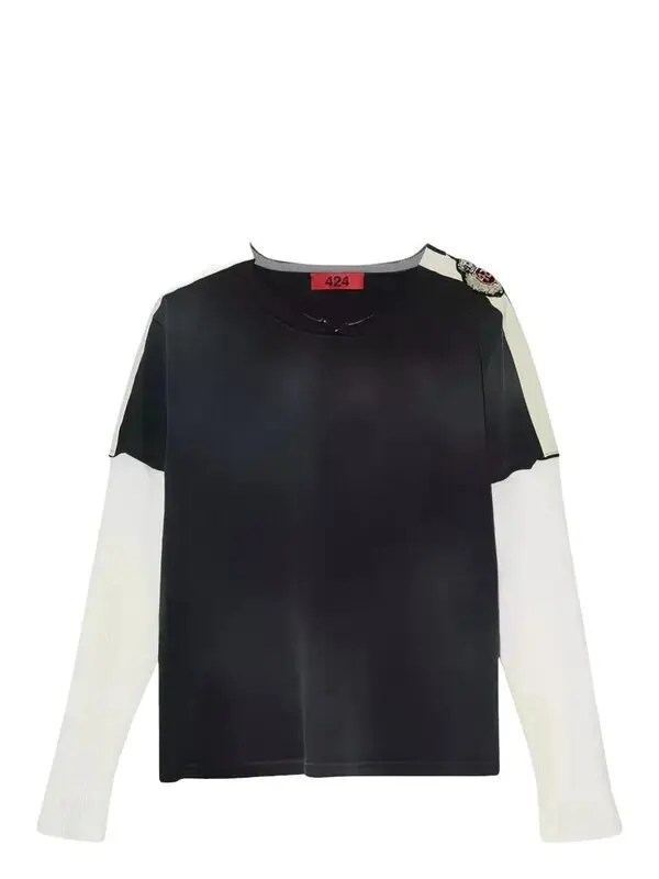 424 Layered-sleeve Crest-patch T-shirt - Black