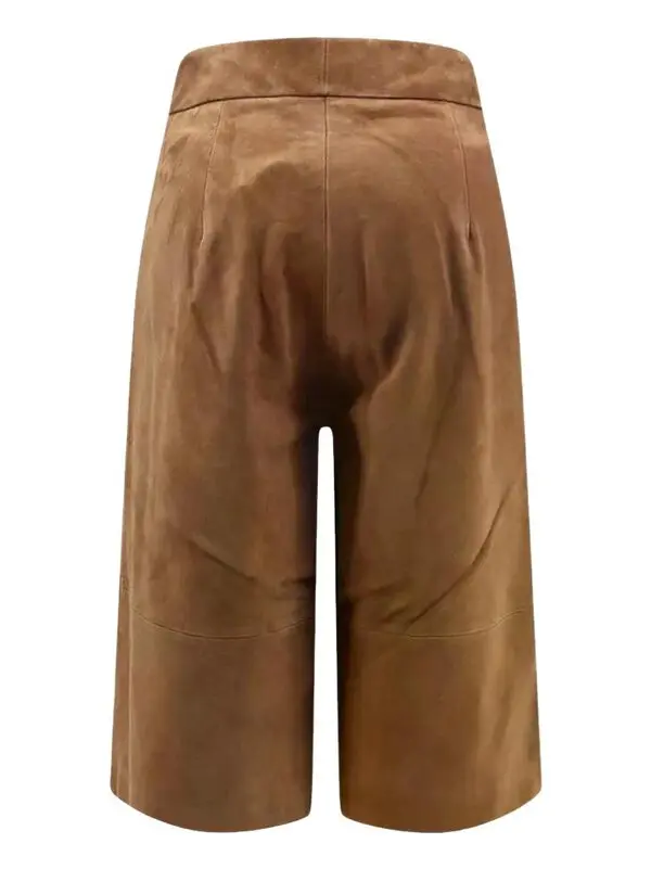 SCARLETT POPPIES Suede Embroidered Bermuda Shorts - Brown