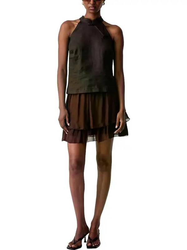 HAVEONE Tiered Ruffled Mini Skirt - Brown