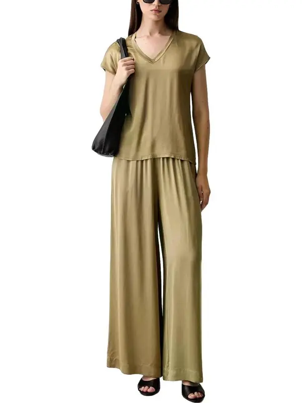 VICOLO Elasticated Palazzo Pants - Green