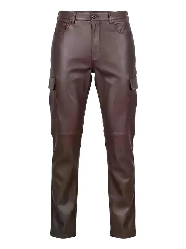 Isaia Smooth Leather Cargo Pants - Red
