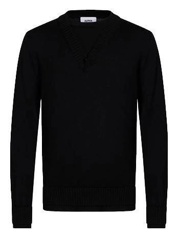Alpha Studio Merino Wool V-neck Sweater - Black