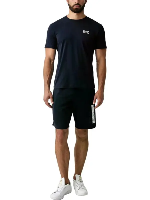 EA7 Logo Print Elasticated Waist Shorts - Blue