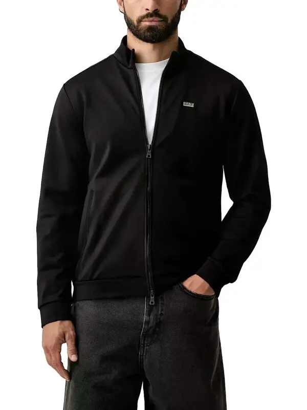 EA7 Logo Plaque Zip-up Sweater - Black