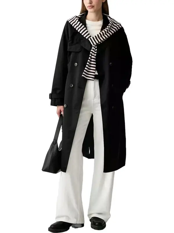 Dkny Quilted Hood Double-breasted Trench Coat - Black