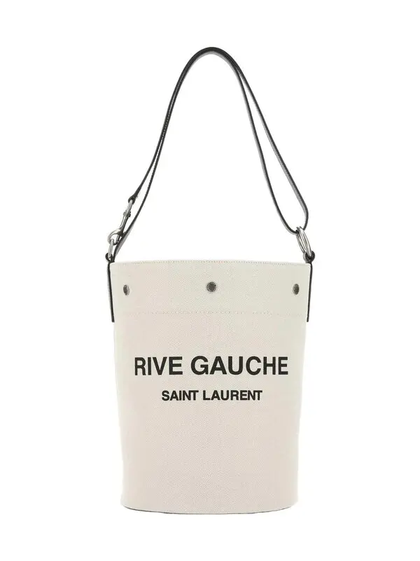 Saint Laurent Canvas And Leather Medium Rive Gauche Bucket Bag - Brown