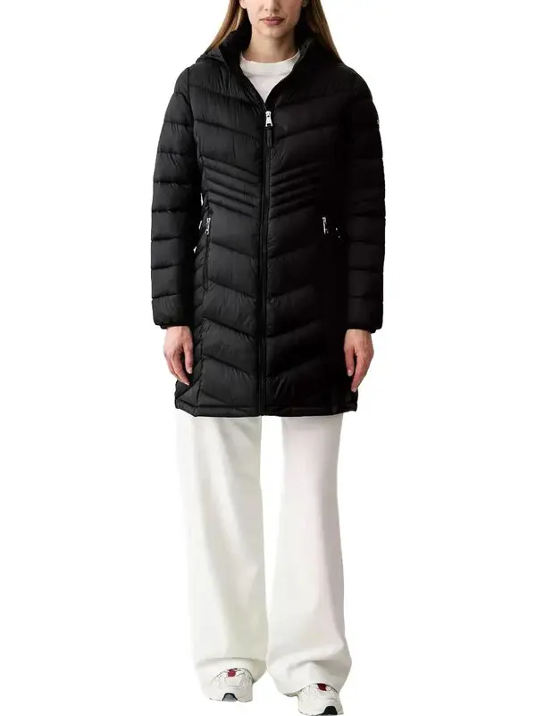Dkny Quilted Hooded Jacket With Chevron Stitching - Black